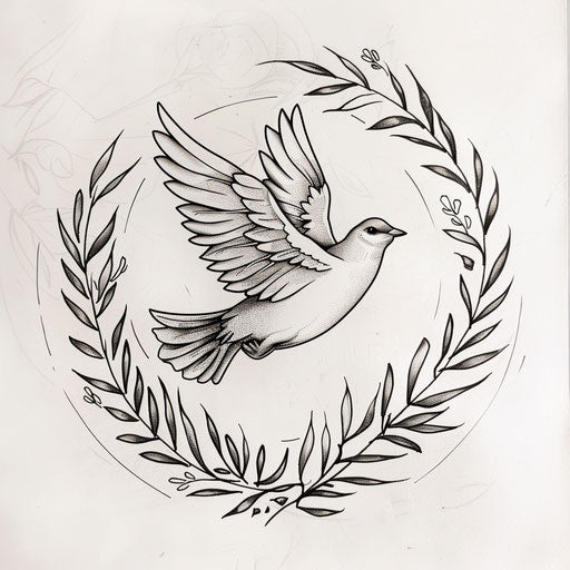 Flat tattoo sketch of a sigil for peace, showing a dove in flight ...