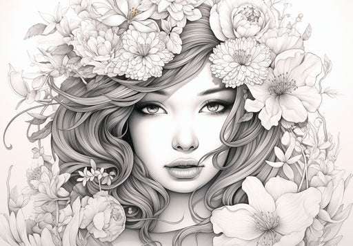 Flower coloring page full of flowers, textured realism, captivating ...