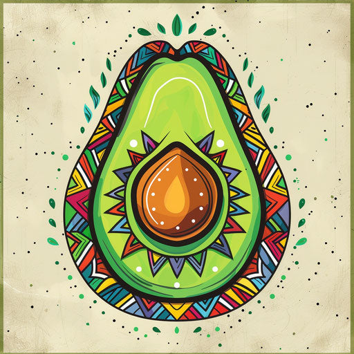 Cultural flat tattoo sketch of an avocado with traditional neon Aztec ...