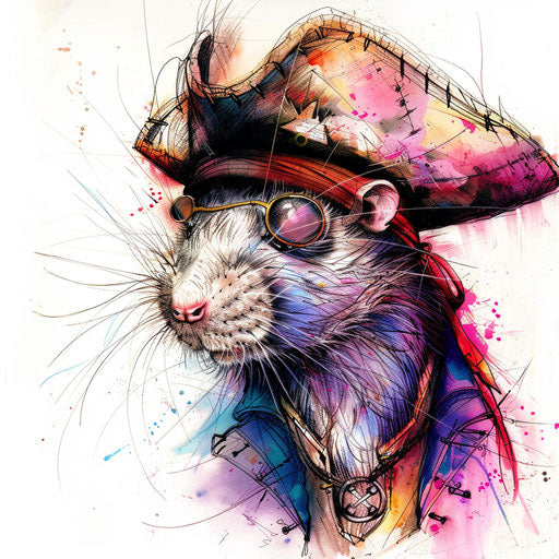 Adventurous tattoo sketch of a pirate rat with a tiny hat and eye patch ...