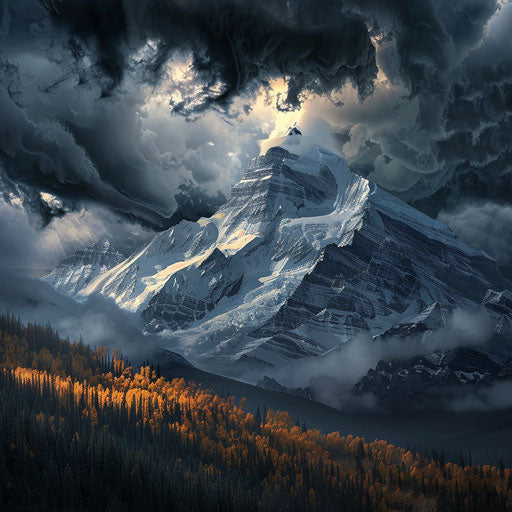 Storm approaching Mount Robson, dramatic lighting and dark clouds ...