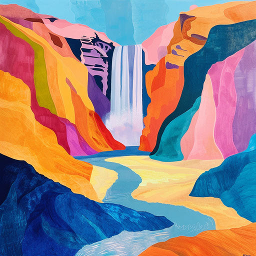 Waterfall with abstract desert elements and bold colors – IMAGELLA