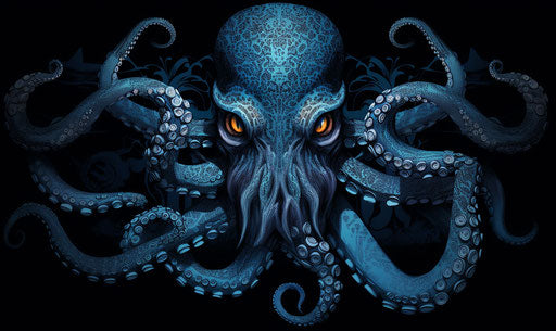 Blue octopus in a black drawing, detailed shading style – IMAGELLA