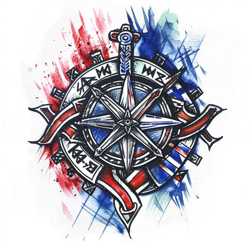 Patriotic tattoo sketch of a Viking compass – IMAGELLA