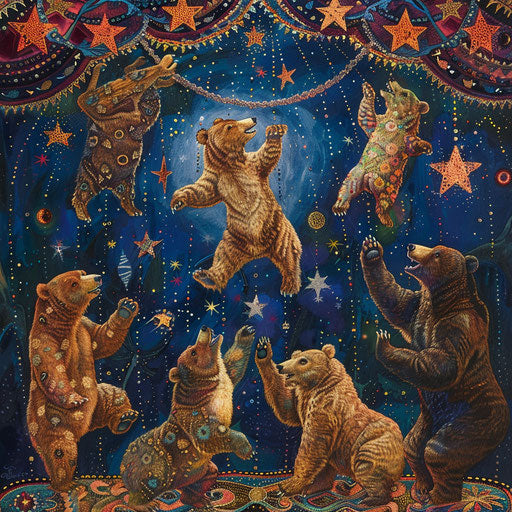 Dynamic performance of acrobatic bears in a circus under the stars ...