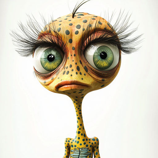 Humorous caricature of an alien with exaggerated long eyelashes – IMAGELLA
