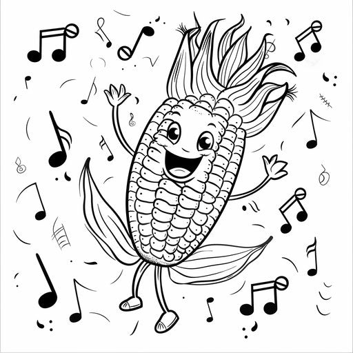 Whimsical corn character dancing with musical notes – IMAGELLA