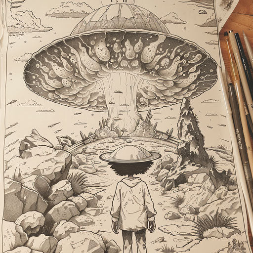 A sci-fi stoner adventure with alien landscapes in the style of Mamoru ...