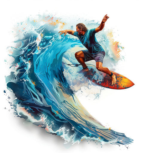 Realistic surfing illustration on white background, vibrant colors ...