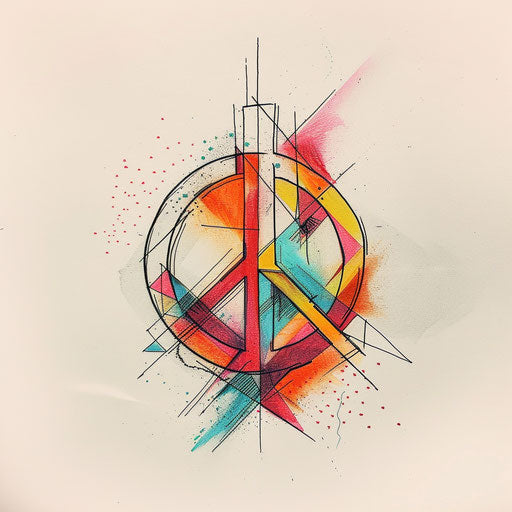 Abstract peace tattoo sketch with geometric shapes and soft pastel ...