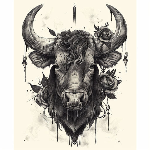 Gothic bull tattoo on white background – IMAGELLA