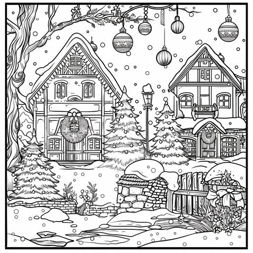 Cozy winter scene with Christmas ornaments - Jan Brett style coloring ...