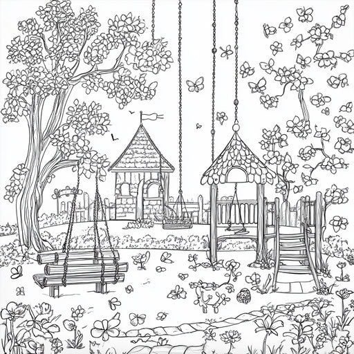 Elaborate nature-themed playground scene in the style of Johanna ...