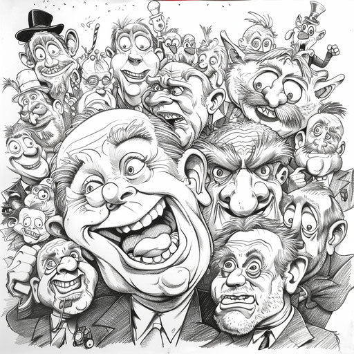 Satirical political cartoon with whimsical characters in the style of ...