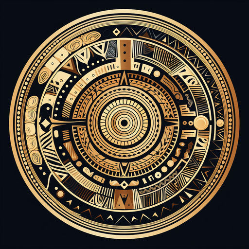 An ethnic drawing of a circle with geometric patterns, myth-inspired ...