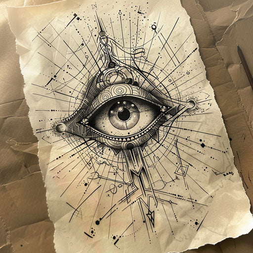 Sketch of a mystical eye with rays and intricate symbols – IMAGELLA