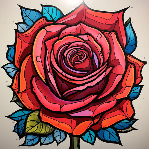 Large rose drawing by artist Opal, colored cartoon style – IMAGELLA