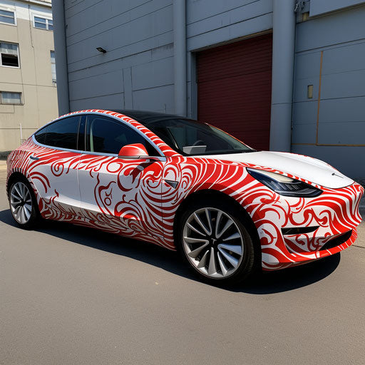 Custom designed decals following the contours of the Tesla Model 3 ...