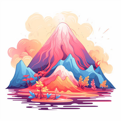 Volcano illustration in the style of Pastel Colors Art, on white ...