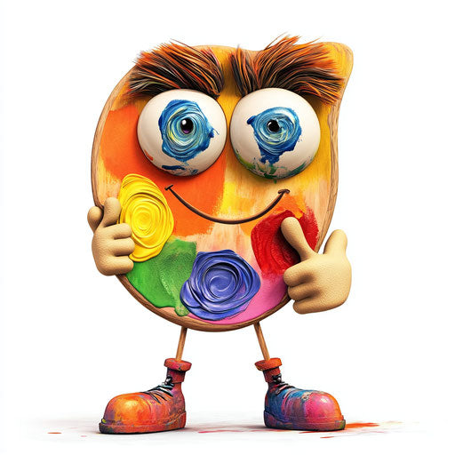 Humorous caricature of a paint palette with human characteristics ...