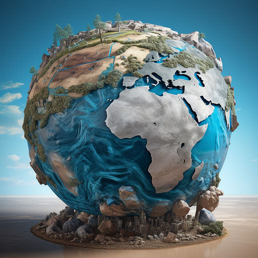 3D Earth: Blue and gray layers, photo-realistic hyperbole style – IMAGELLA