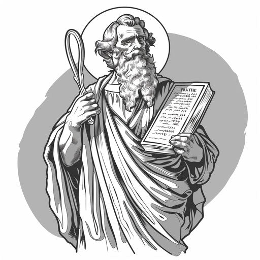 Flat tattoo sketch of Moses holding the Ten Commandments – IMAGELLA