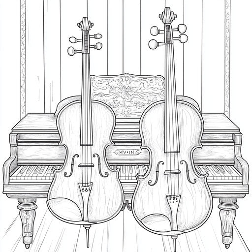 Violin and piano duet, Mark Schultz style, Coloring page – IMAGELLA