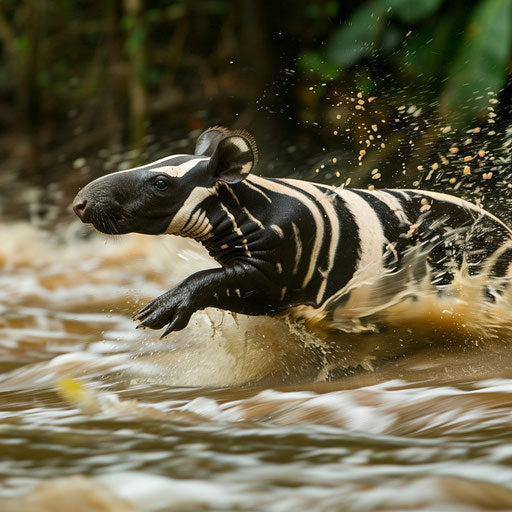 Tapir crossing river, dynamic action shot – IMAGELLA