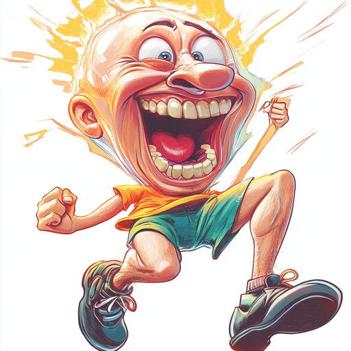 Humorous cartoon of a light bulb with human characteristics, jumping ...