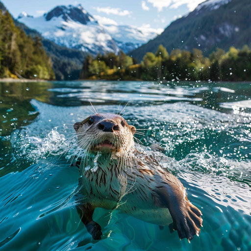 An otter making a splash as it dives into a clear mountain lake – IMAGELLA