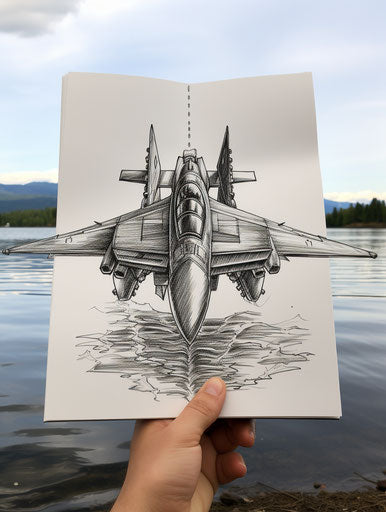 Naval fighter jet in forced perspective, cartoon scene – IMAGELLA