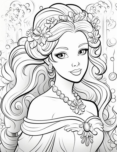Princess coloring pages for kids, in the style of Andrzej Sykut, wavy ...