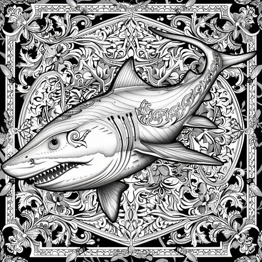 Ornate shark with intricate patterns and mythical elements in Coloring ...