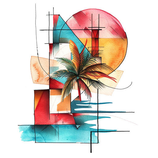 Abstract geometric beach tattoo design bold colors – IMAGELLA