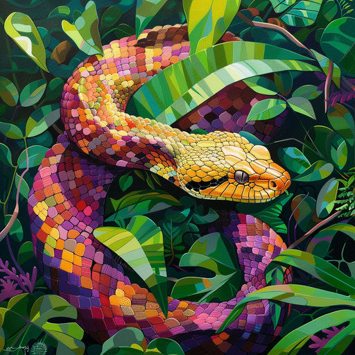 Rattlesnake surrounded by lush and colorful greenery – IMAGELLA