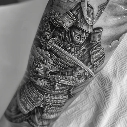 Samurai king tattoo, mixing Japanese art and royal symbolism, detailed ...