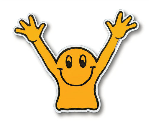 Yellow smiley face sticker with hands raised – IMAGELLA