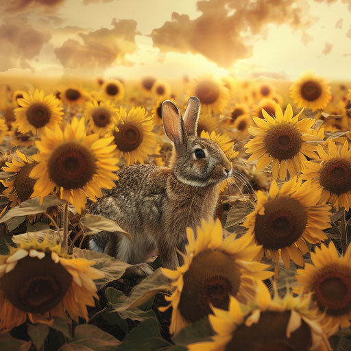 A rabbit in the midst of a field of towering sunflowers – IMAGELLA