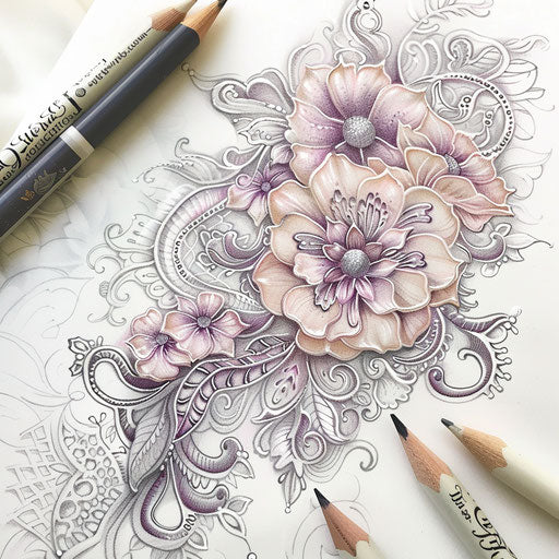 Delicate lace tattoo sketch with intricate floral motifs and soft ...