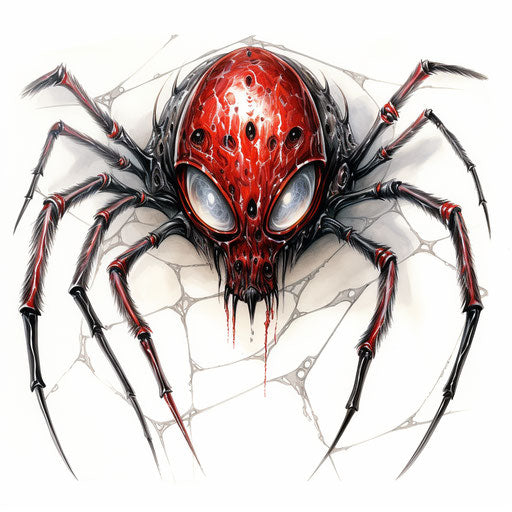 Ink spider tattoo design in chrome-plated style with red eye – IMAGELLA