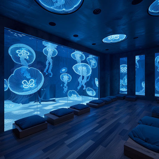 Quiet meditation room with jellyfish-filled aquarium walls – IMAGELLA