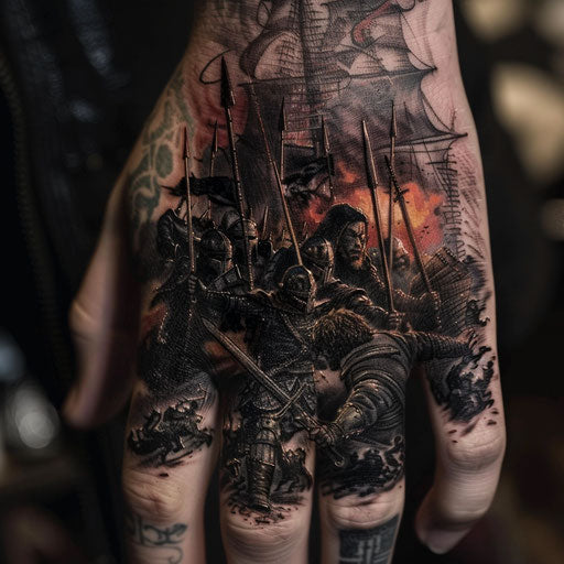 Finger tattoo depicting epic fantasy battles – IMAGELLA