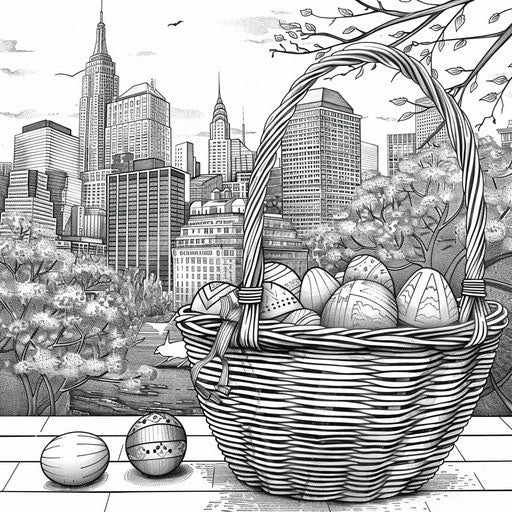 Urban Easter basket with detailed cityscape background – IMAGELLA