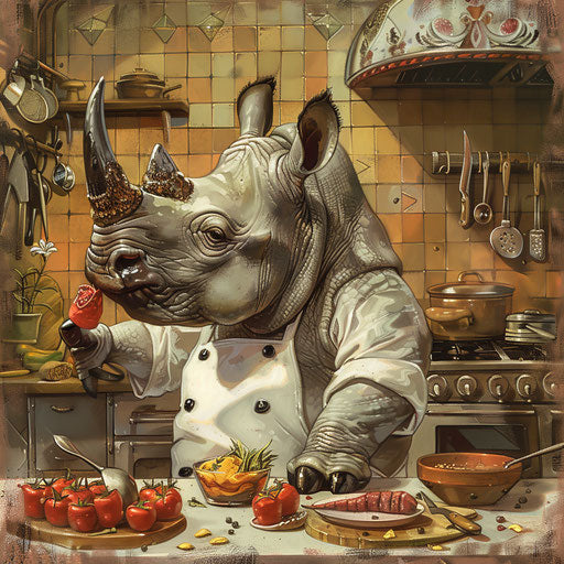 The rhinoceros as a celebrated chef in a gourmet kitchen – IMAGELLA
