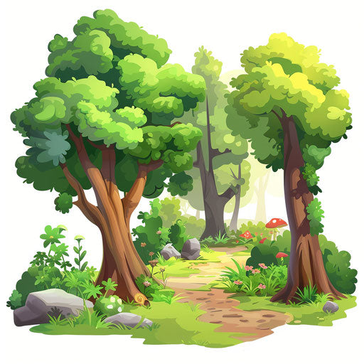 Cartoon forest PNG in photo realistic style on flat white background ...