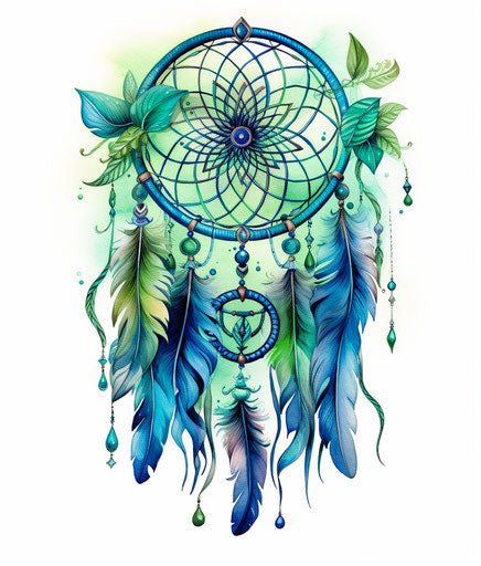 Tropical dream catcher in emerald and blue, stunning net art – IMAGELLA