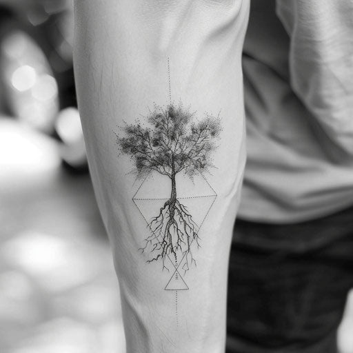 Charming geometric tree with roots and branches in symmetric pattern ...