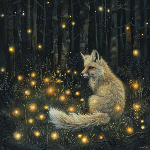 White tail fox in the glow of a forest firefly display – IMAGELLA