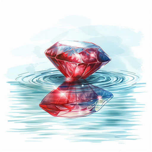 A serene tattoo sketch of a ruby floating on calm waters, clipart style – IMAGELLA