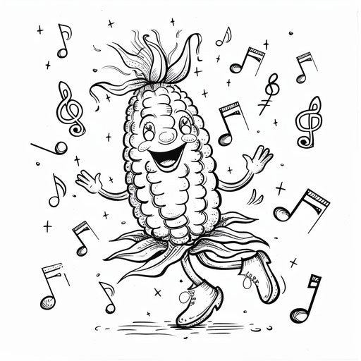 Whimsical corn character dancing with musical notes – IMAGELLA